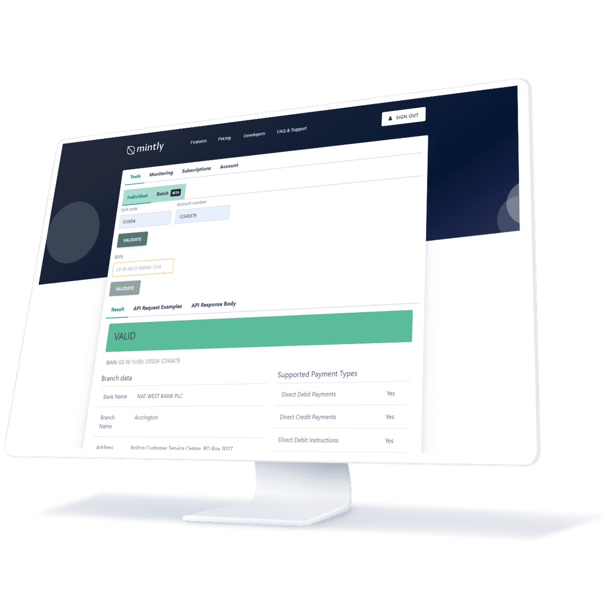 mintly - validate bank sort code, accounts & IBAN with ease